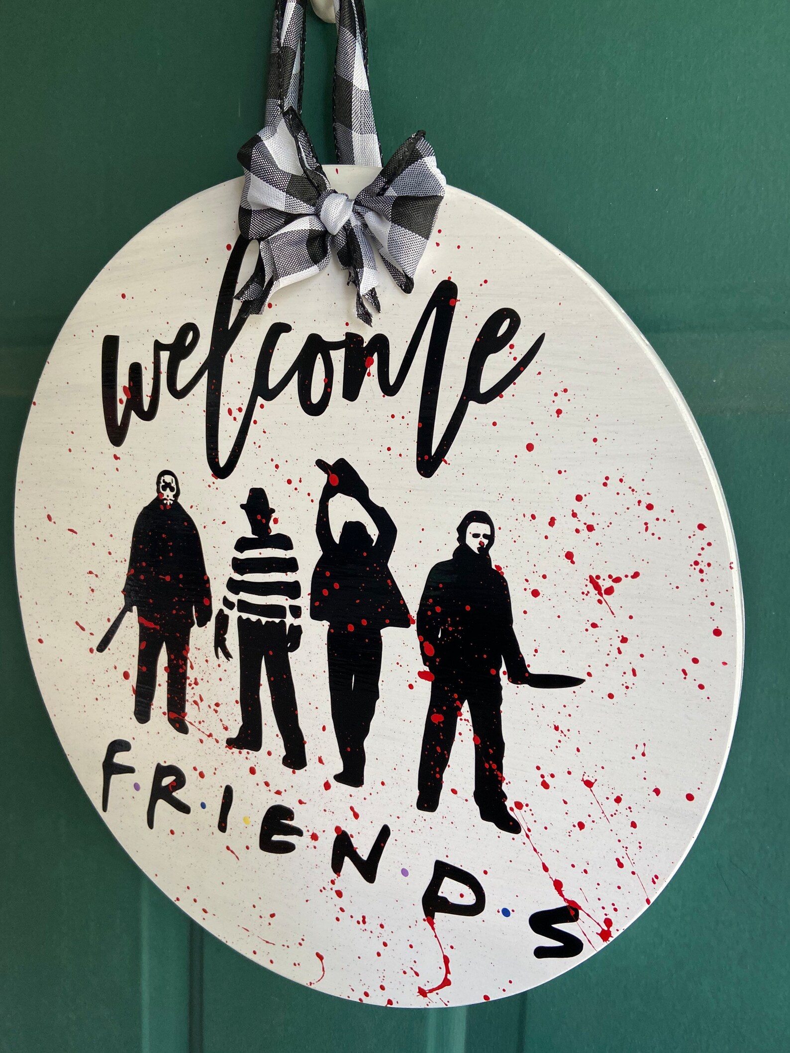 Halloween Friends Door Hanger | 14” Sign for Front Door | Welcome Sign ...