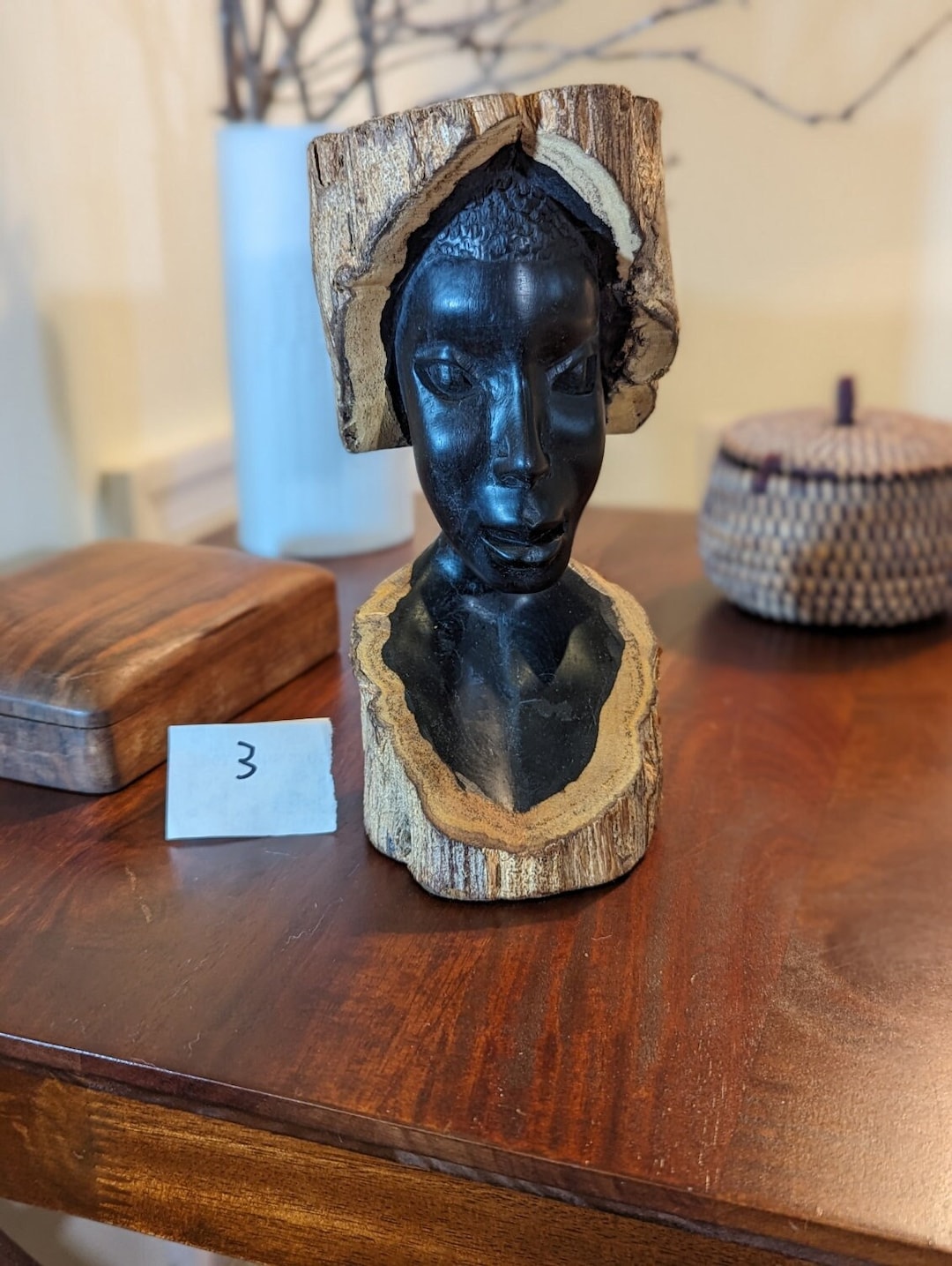 Small Makonde Carving of Head of Young Woman Made of African Blackwood ...