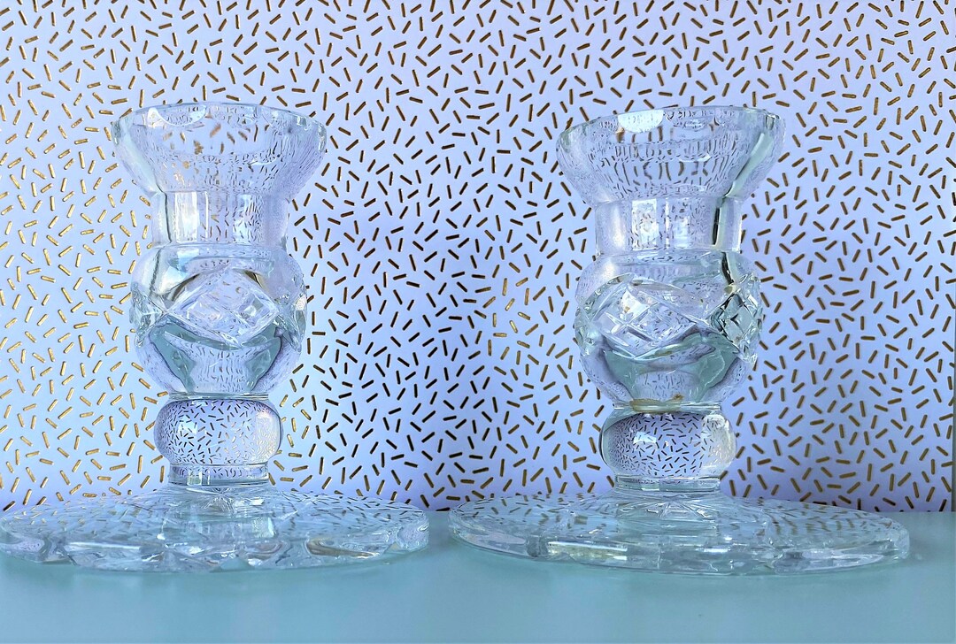 Gorgeous Pair of Vintage Crystal Cut Glass Candlestick Candleholders ...