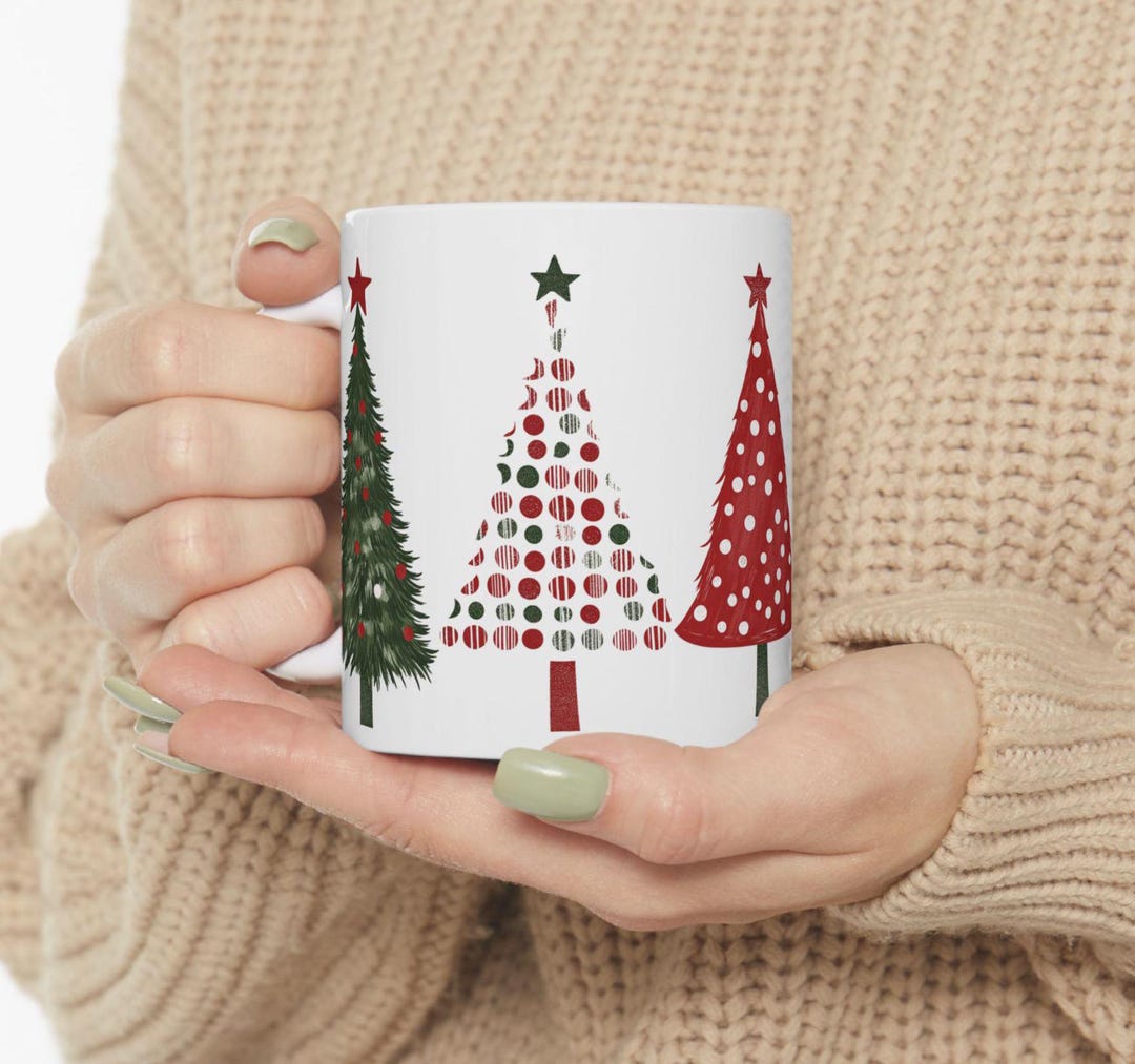 Whimsical Christmas Tree Mug, Christmas Mug, Gift for Her, Cute Holiday ...