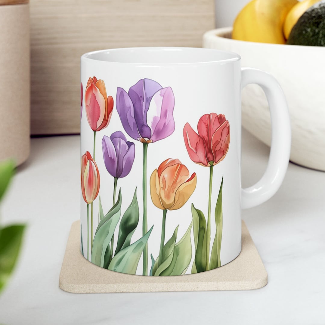 Flower Coffee Mug, Tulips Mug, Gift for Her, Coffee Lover Gift, Garden ...