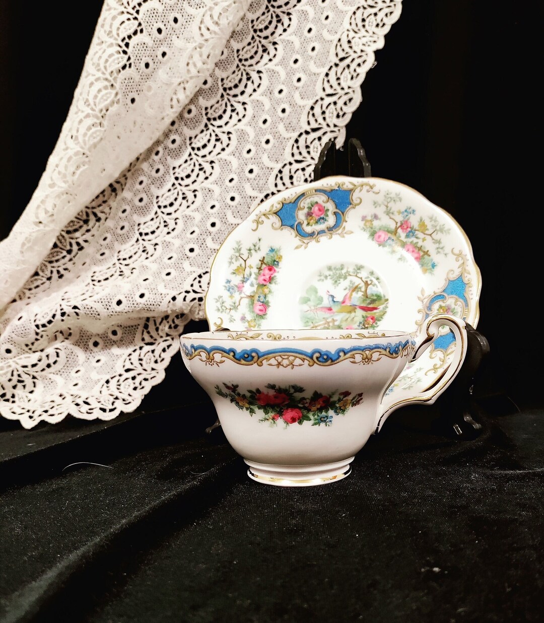 Footed Cup and Saucer Broadway Medium Blue by FOLEY - Etsy
