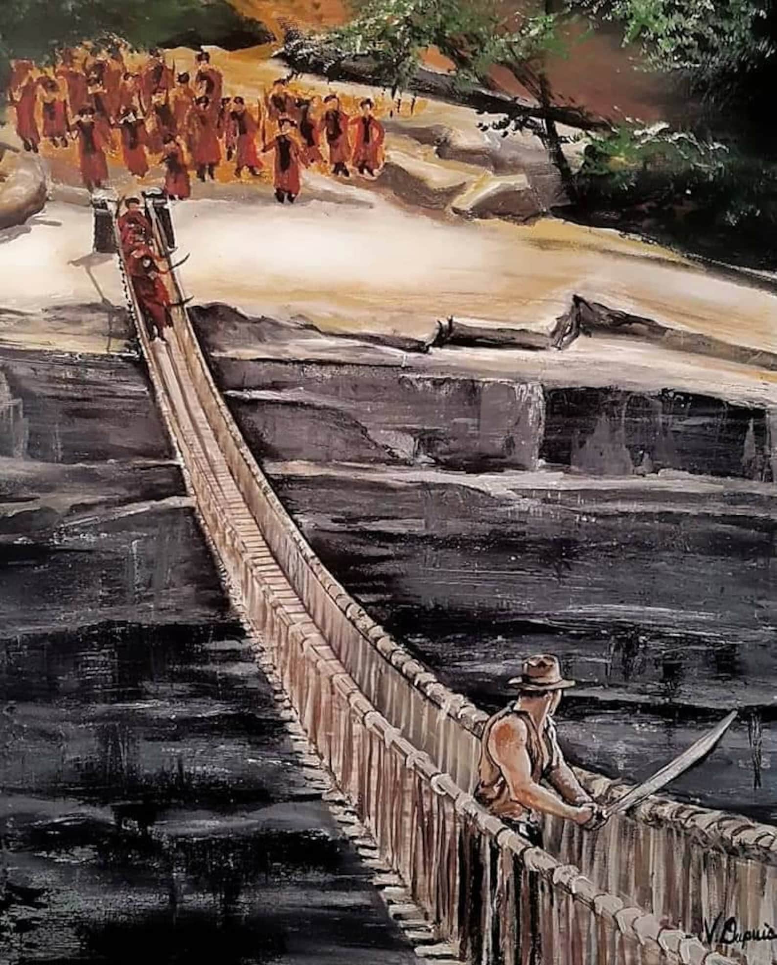 Indiana Jones Bridge Scene Movie Acrylic Painting Canvas - Etsy