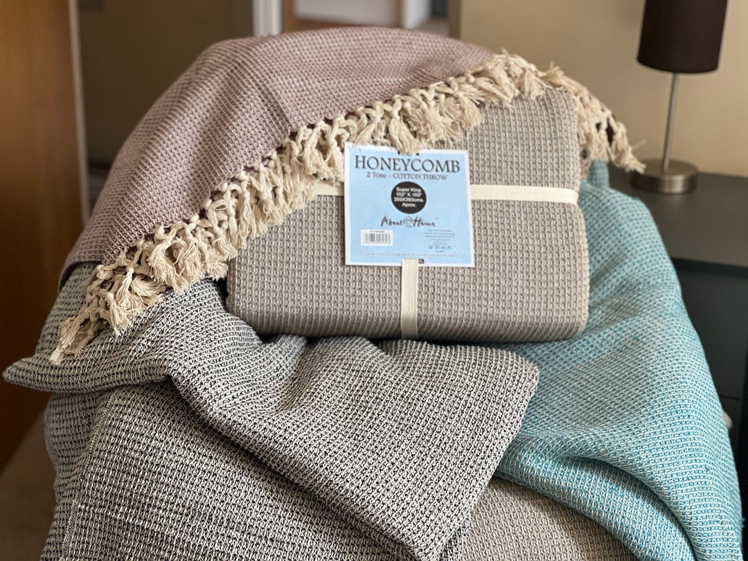 Extra Large HONEYCOMB WAFFLE Pattern NATURAL 100% Cotton Throw With ...