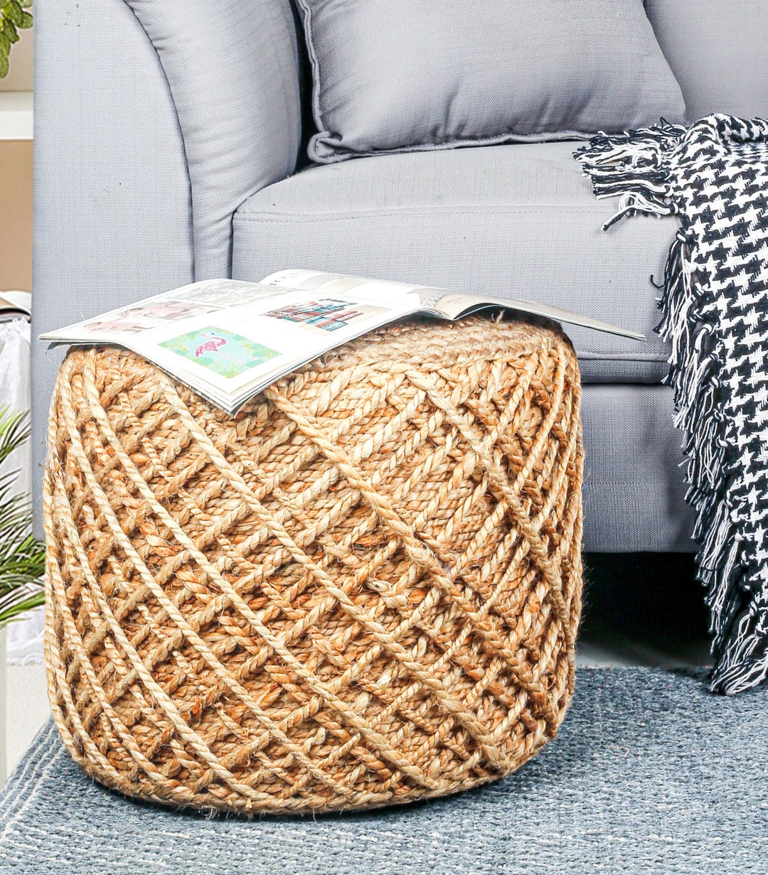 ROPE Braided Jute Boho Style Handmade Pouffe Jute Foot Stool - Etsy