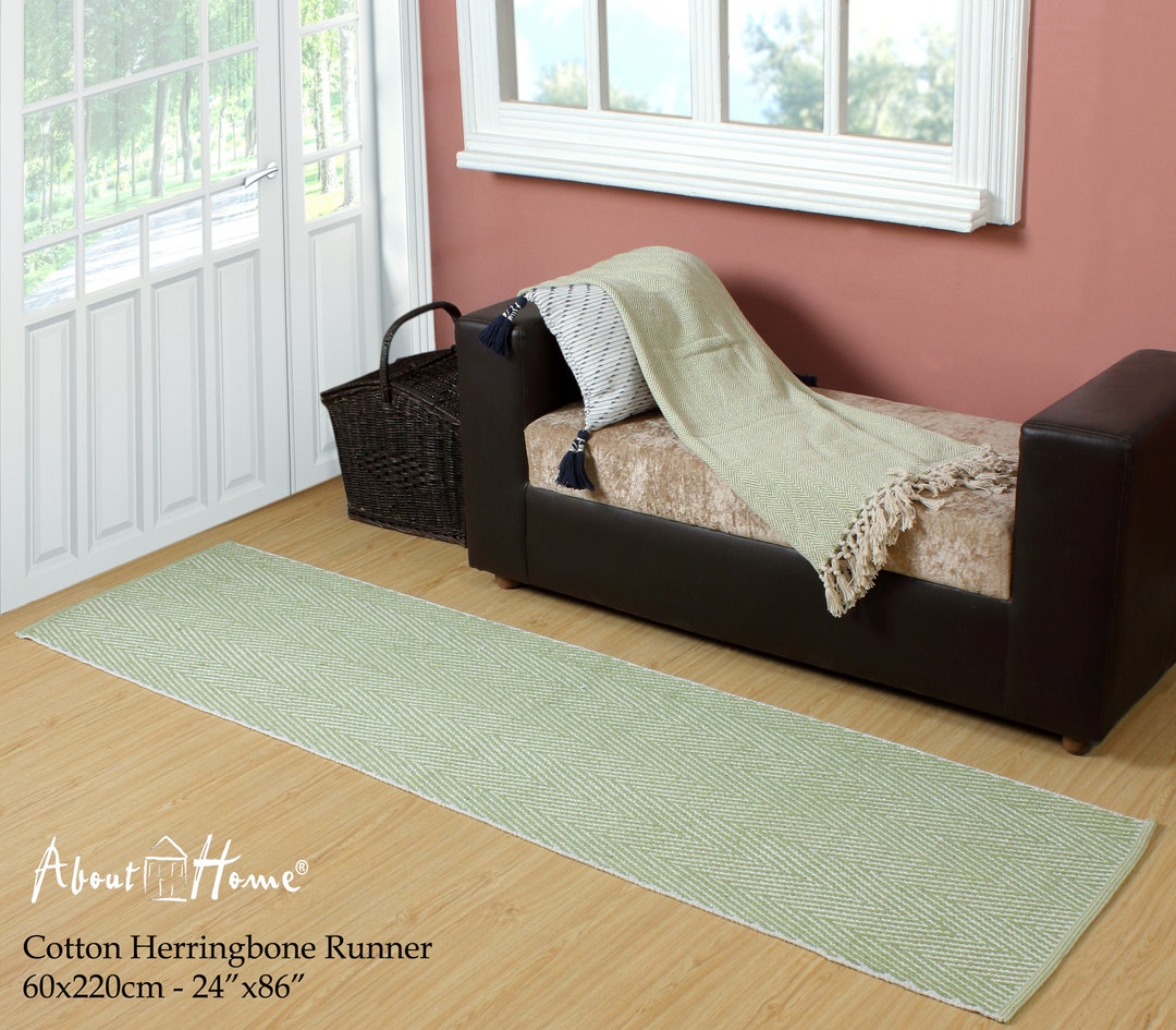 Herringbone Pattern Runner Rug Natural Cotton Eco Friendly Sustainable ...