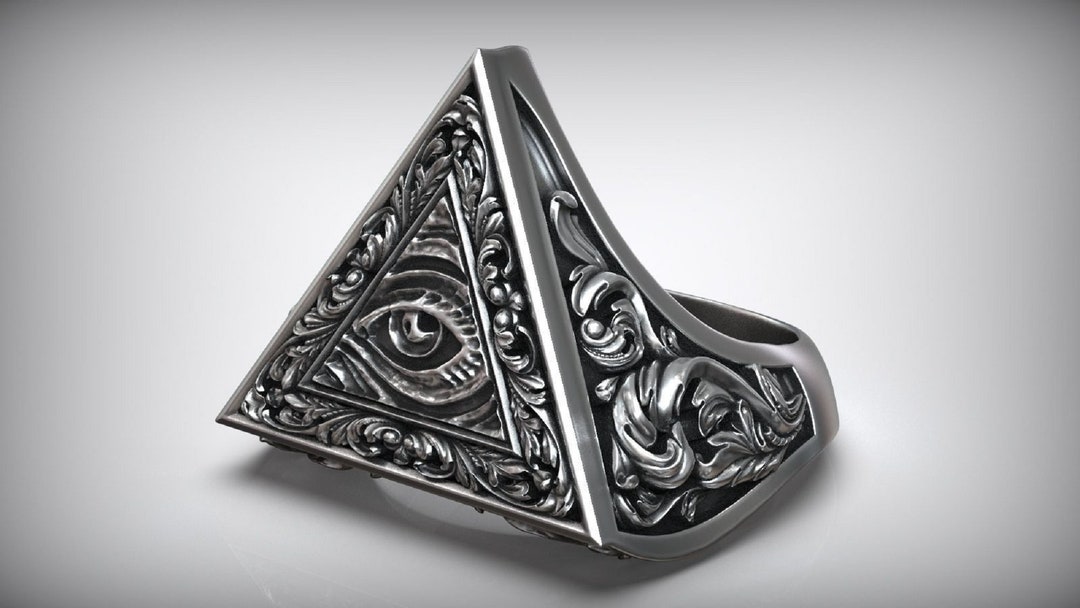 Illuminati Silver Ring, All Seeing Eye Ring, Masonic Ring, Evil Eye ...