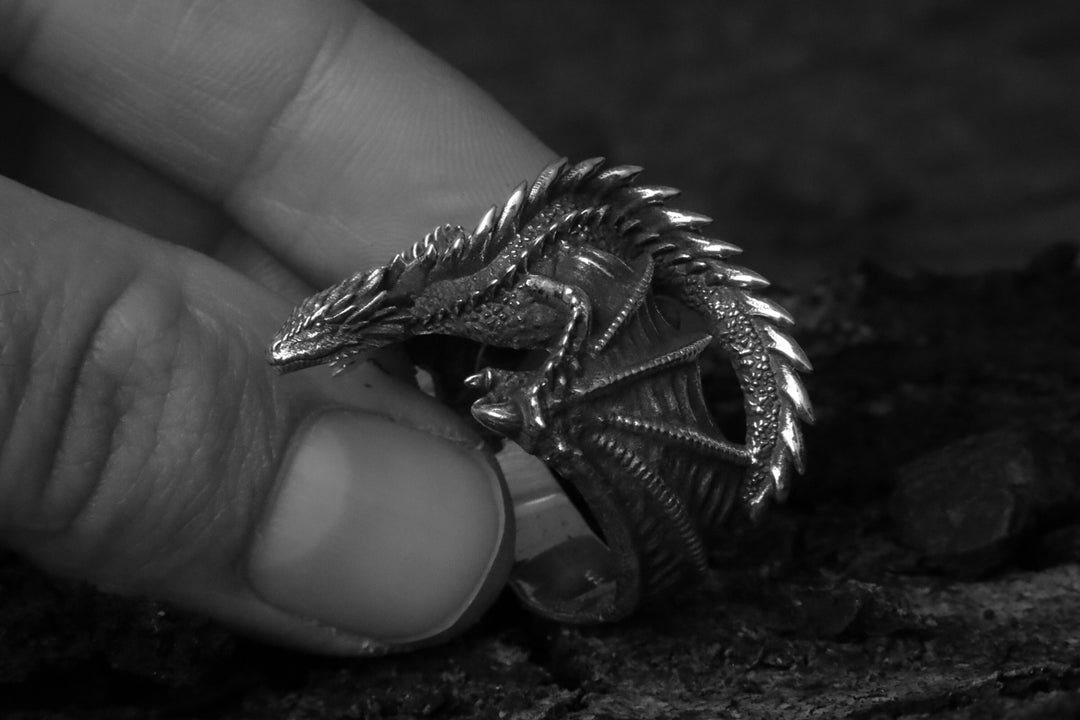 Winged Dragon Ring, Flying Gragon Ring, Dragon Men Band Ring, 925 ...