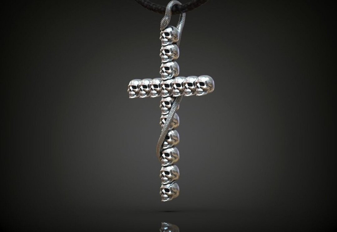 Skulls Snake Serpent Pendant, Cross Shape Skulls Necklace, Religious ...