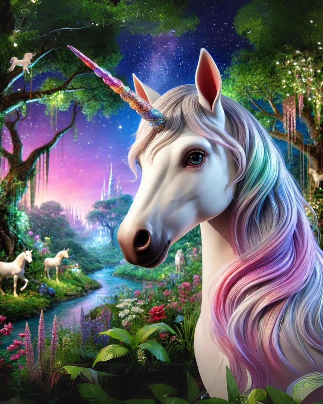 Printable Magical Unicorn Painting-digital Download Canvas Paper-png ...