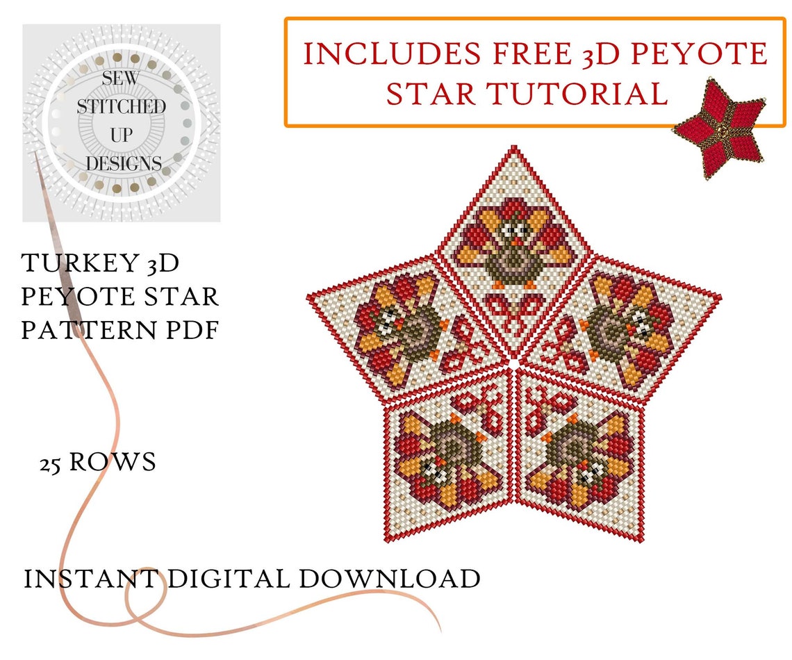 Turkey 3D Peyote Star Pattern PDF, Peyote Star Pattern Tutorial ...