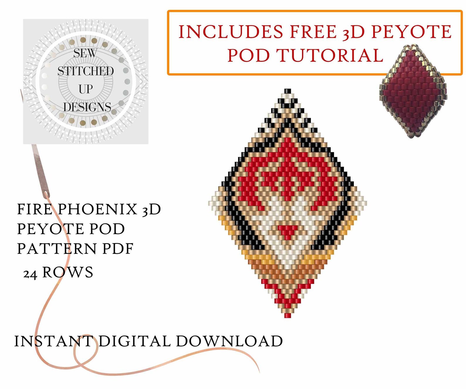 Fire Phoenix 3D Peyote Pod Pattern PDF, Peyote Pod Pattern Tutorial ...
