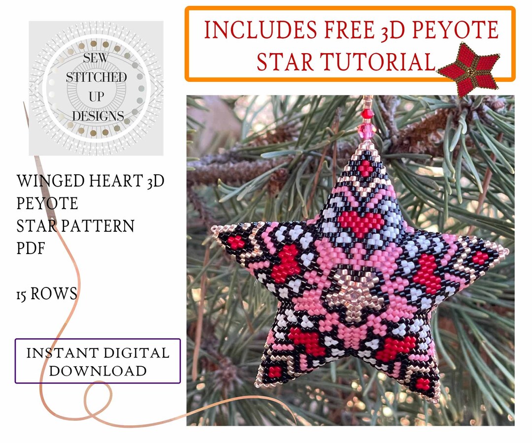 Winged Heart 3D Peyote Star Pattern PDF, Peyote Star Pattern Tutorial ...