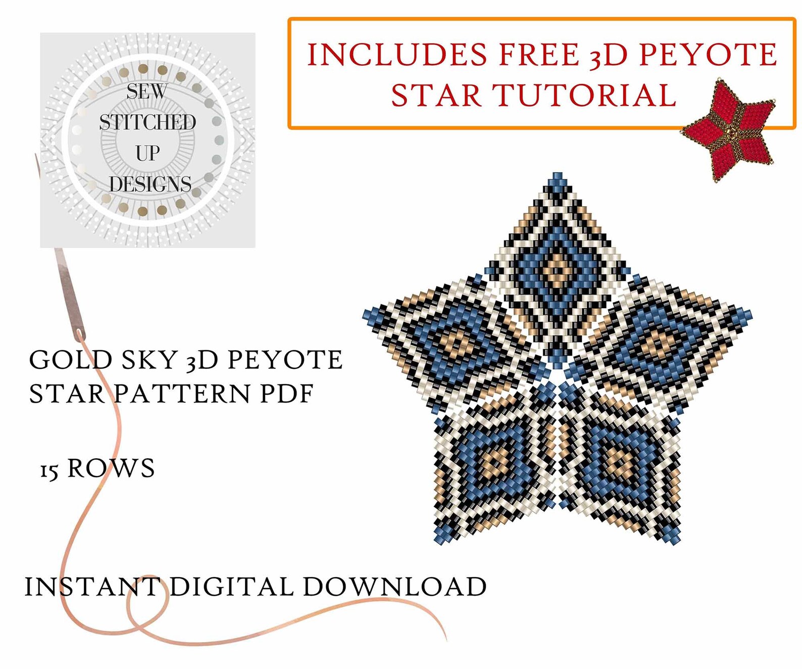Gold Sky 3D Peyote Star Pattern PDF, Peyote Star Pattern Tutorial ...