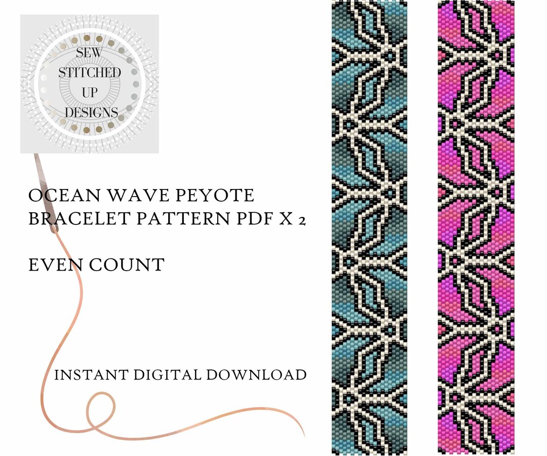 Ocean Wave Peyote Stitch Bracelet Pattern X 2 Even Count, Digital ...