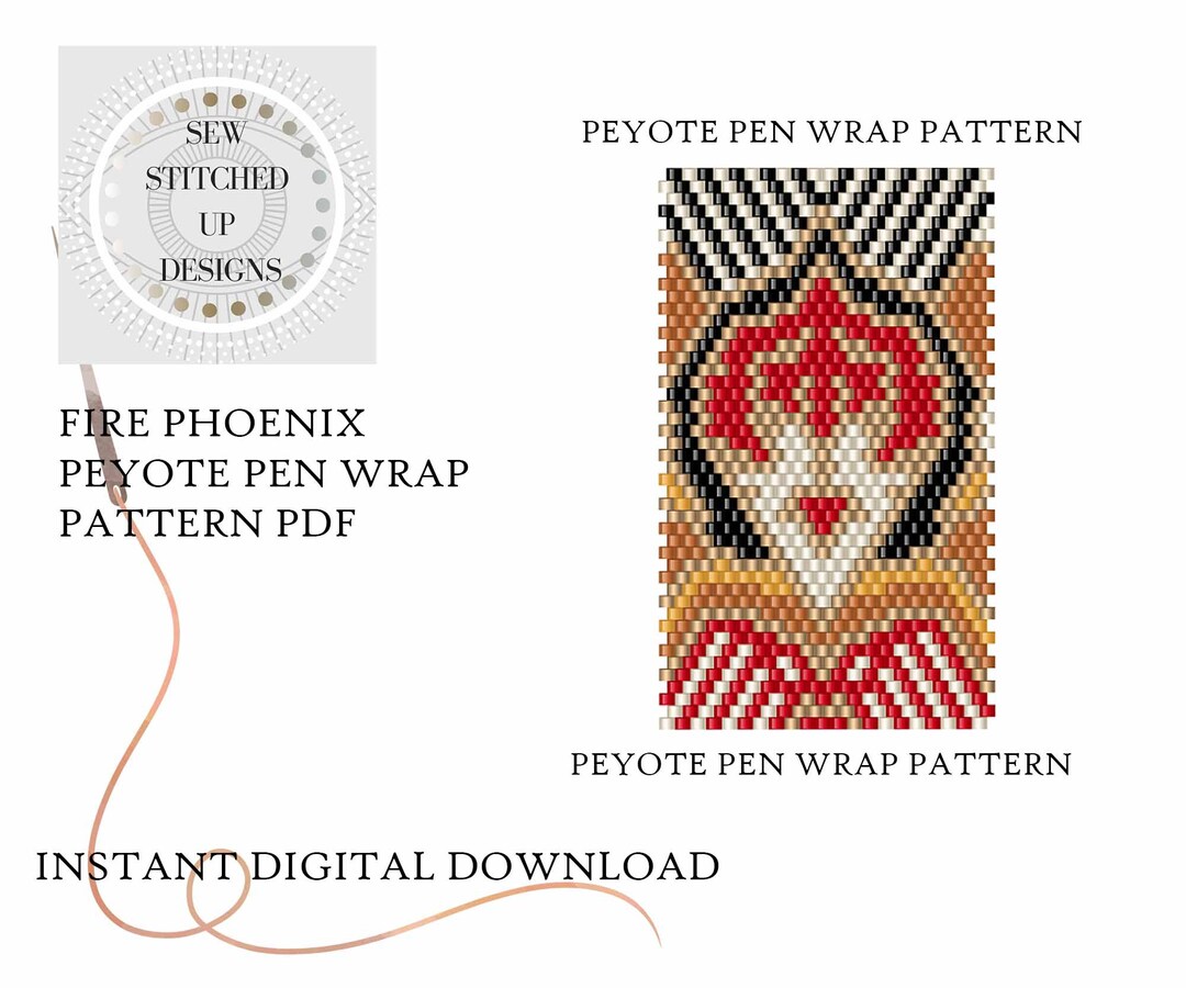 Fire Phoenix Peyote Pen Wrap Pattern/peyote Bead Pattern/pdf/beading ...