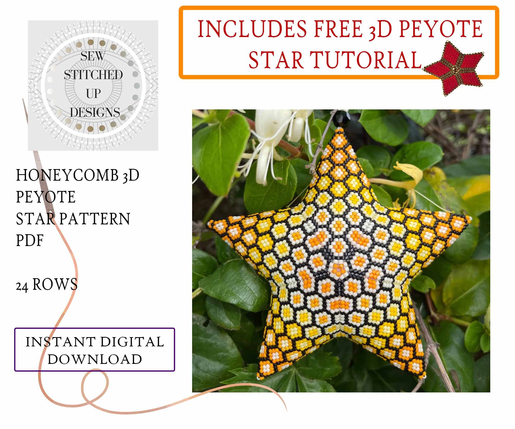 Honeycomb 3D Peyote Star Pattern PDF, Peyote Star Pattern Tutorial, Honeycomb Pattern Peyote PDF ...