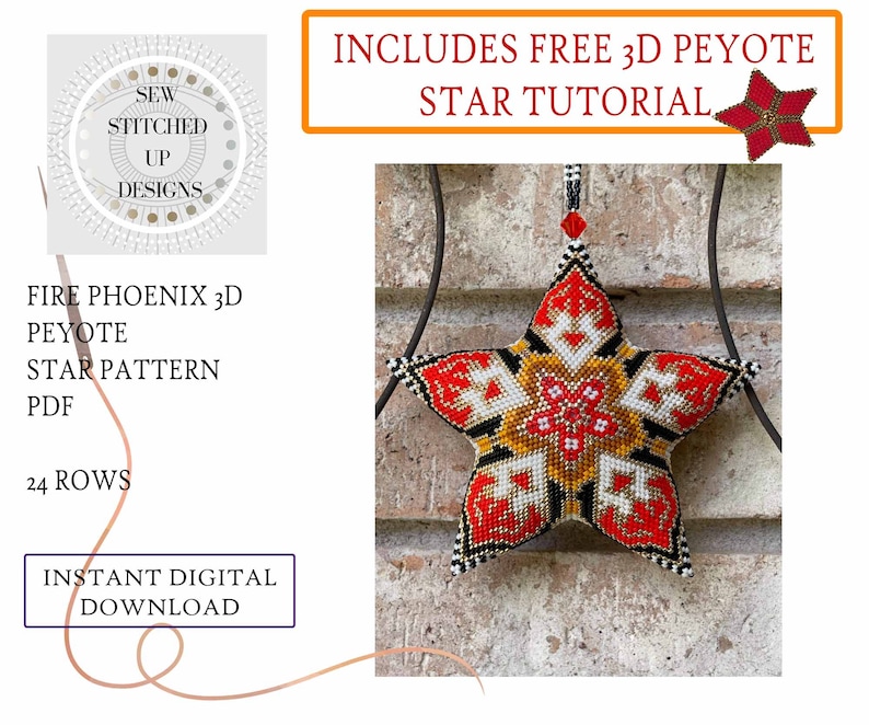 Fire Phoenix 3D Peyote Star Pattern PDF, Peyote Star Pattern Tutorial ...