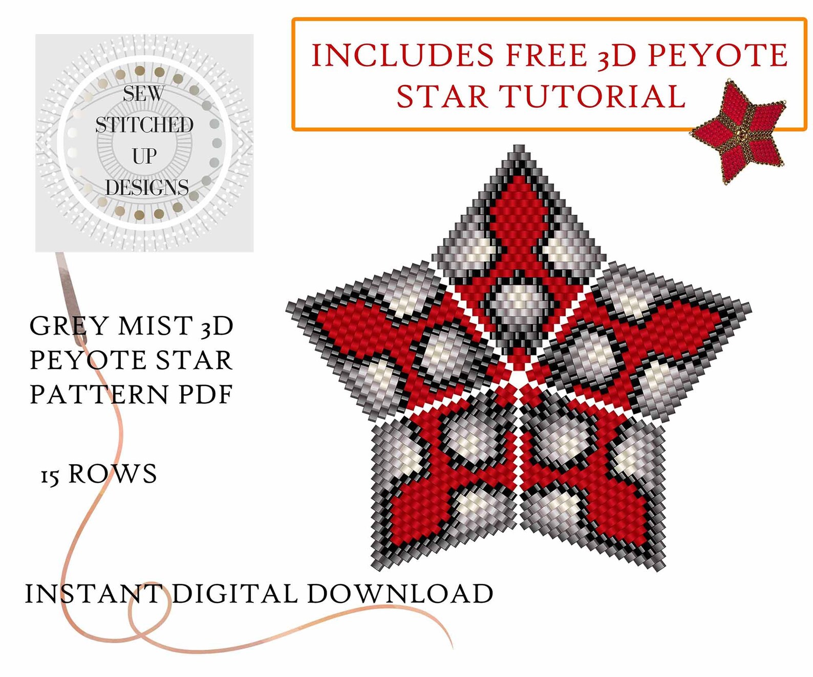 Grey Mist 3D Peyote Star Pattern PDF Peyote Star Pattern - Etsy