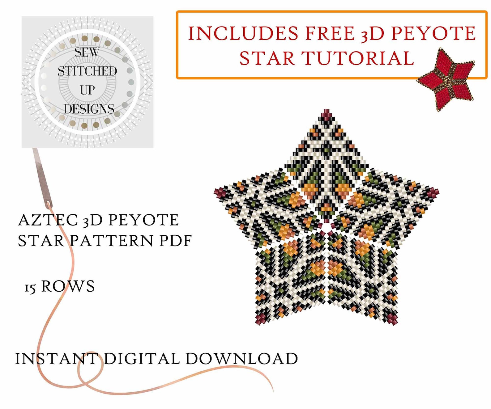 Aztec 3D Peyote Star Pattern PDF, Peyote Star Pattern Tutorial, Pattern ...