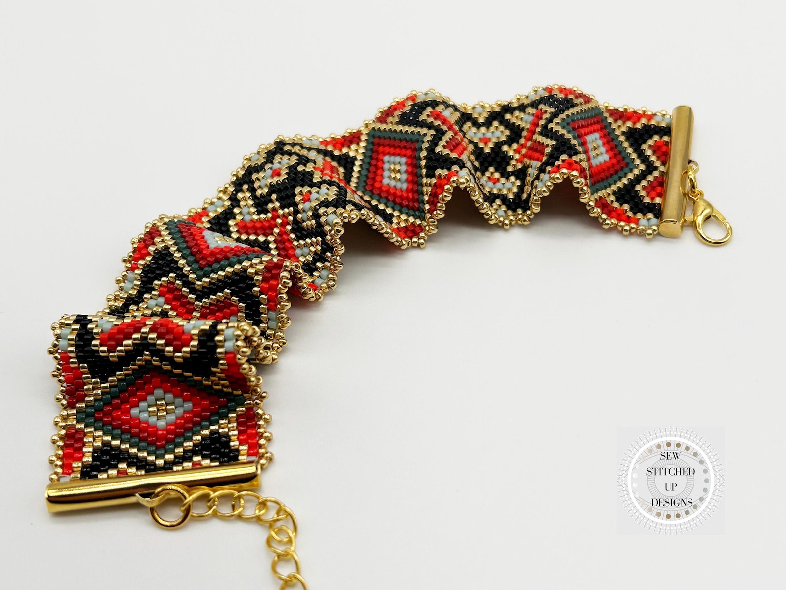 Diamond Link Peyote Stitch Beading Bracelet Pattern Odd Count Digital ...