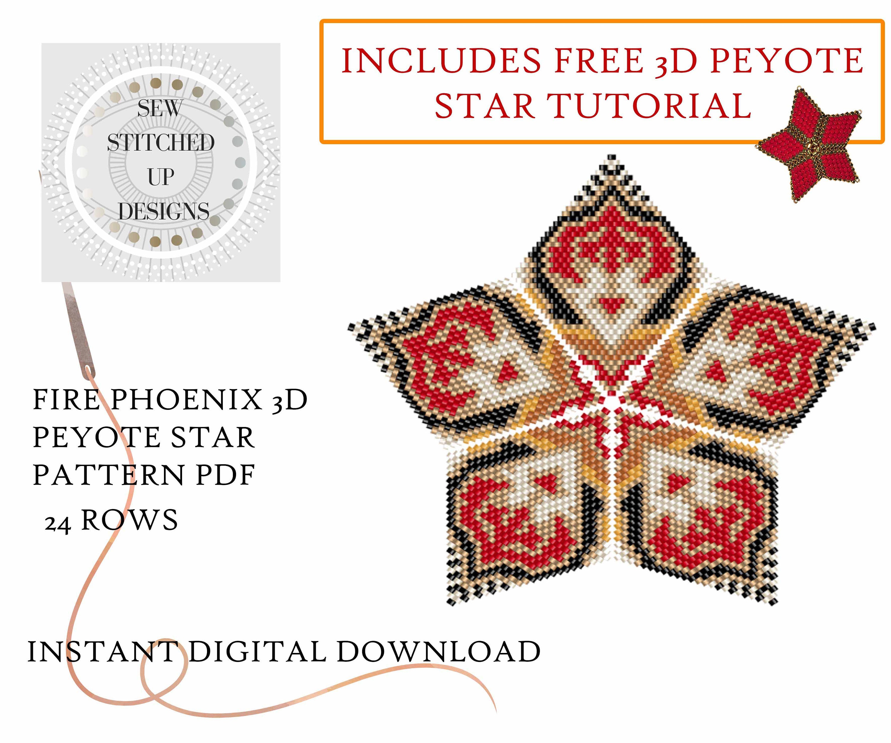 Fire Phoenix 3D Peyote Star Pattern PDF, Peyote Star Pattern Tutorial ...