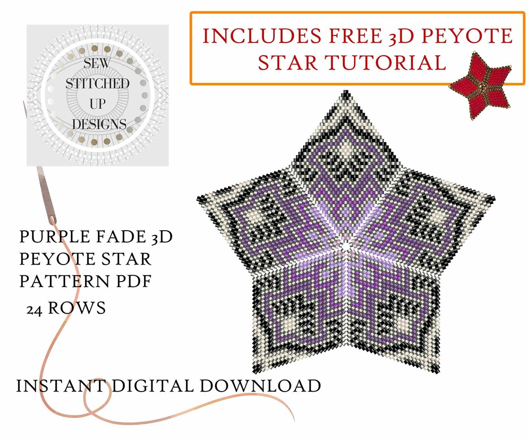 Purple Fade 3D Peyote Star Pattern PDF, Peyote Star Pattern Tutorial ...