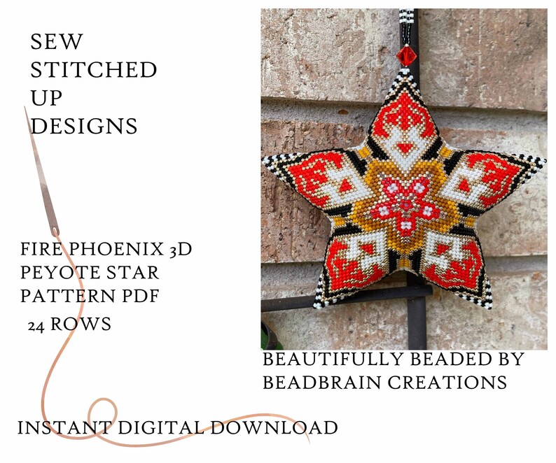 Fire Phoenix 3D Peyote Star Pattern PDF, Peyote Star Pattern Tutorial ...