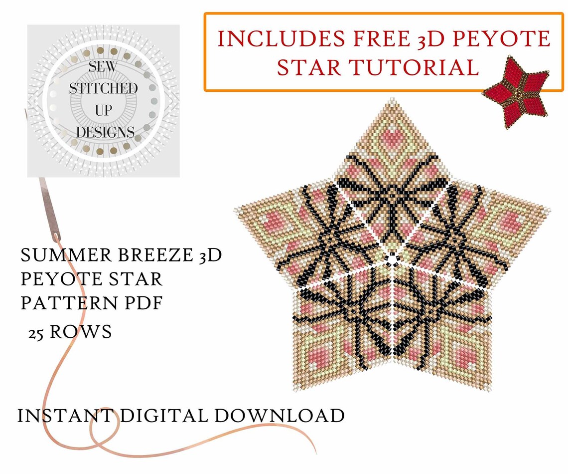 Summer Breeze 3D Peyote Star Pattern PDF, Peyote Star Pattern Tutorial ...
