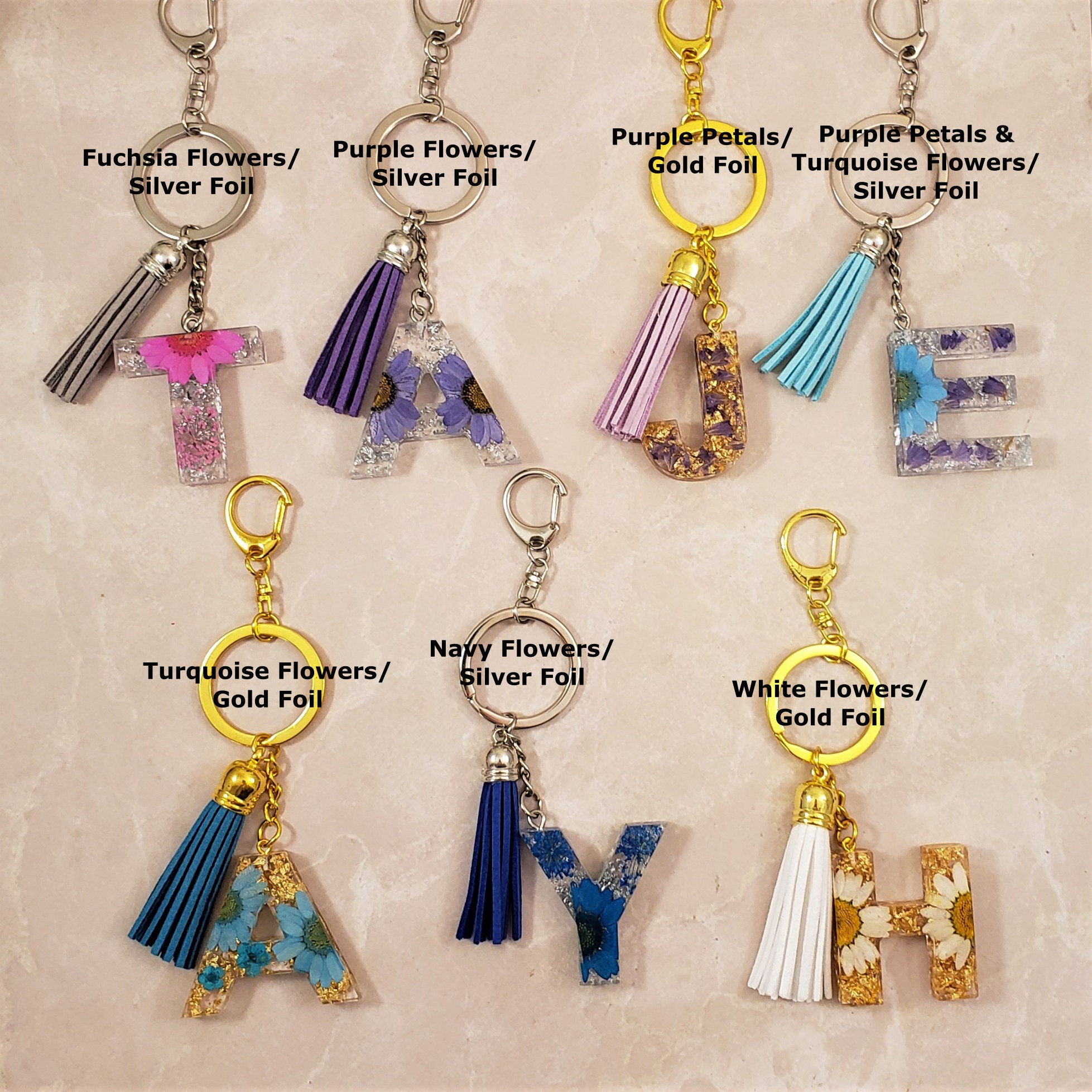 Custom Flower Initial Keychain With Tassel - Etsy