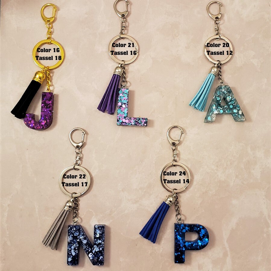 Custom Glitter Letter Keychain With Tassel - Etsy