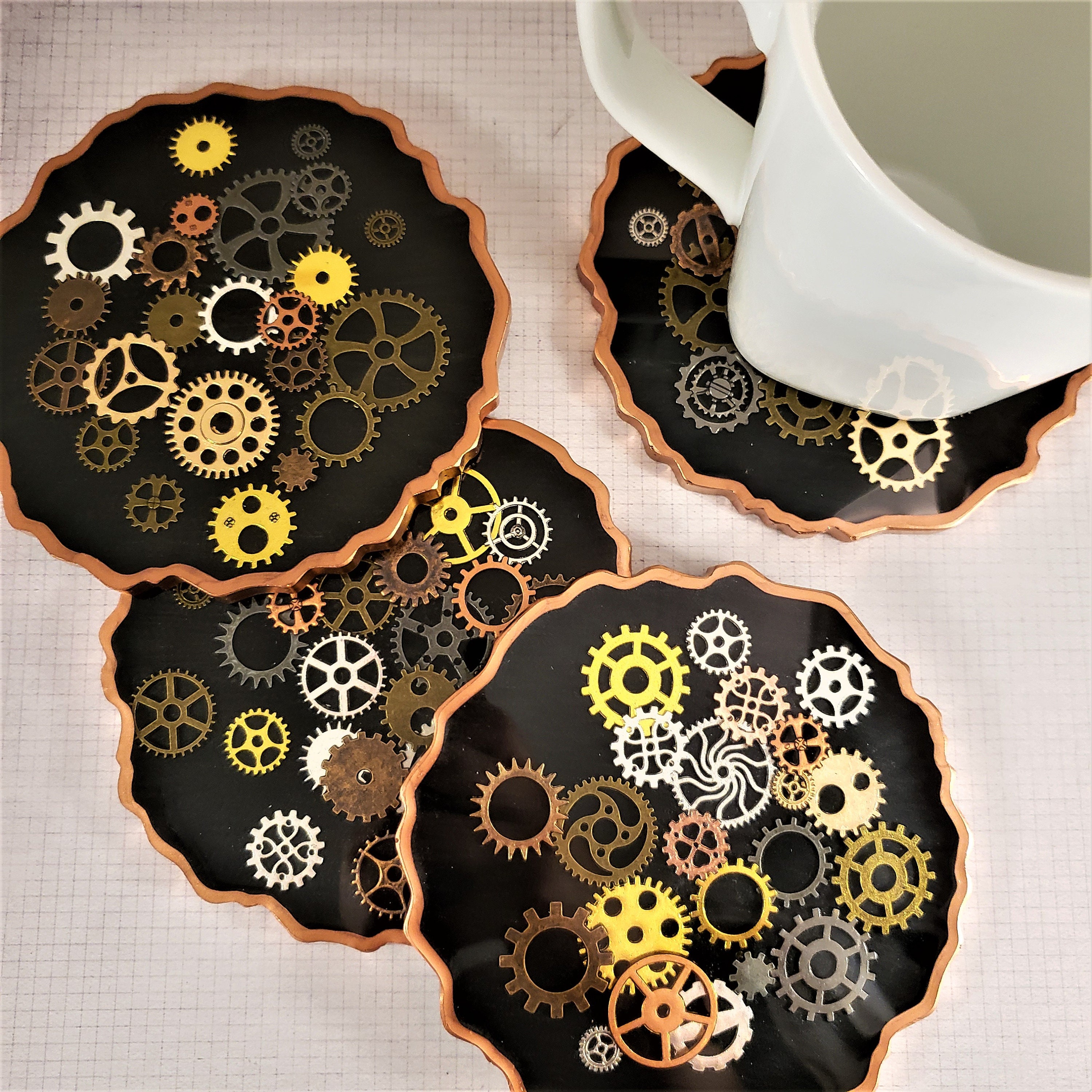 Black Resin Gear Coasters - Etsy