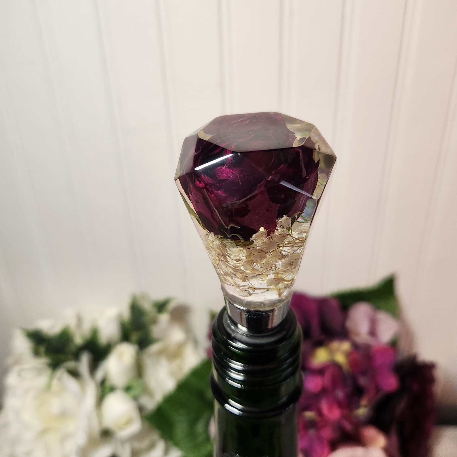 Dried Rose Bottle Stopper | Pressed Flower Wine Stopper | Real Flower ...
