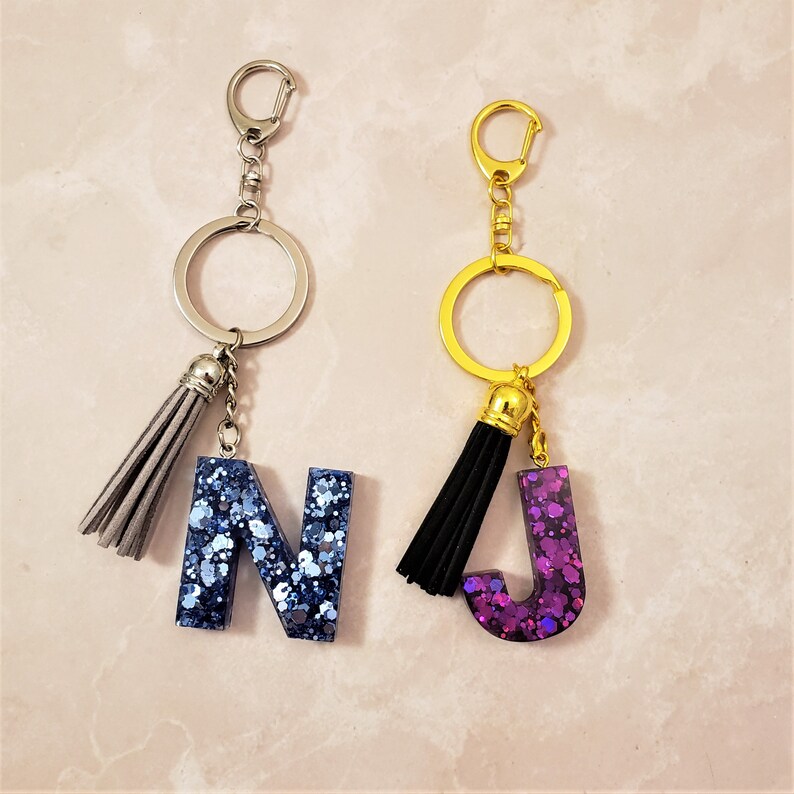 Custom Glitter Letter Keychain With Tassel - Etsy