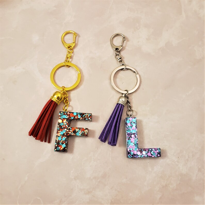 Custom Glitter Letter Keychain With Tassel - Etsy