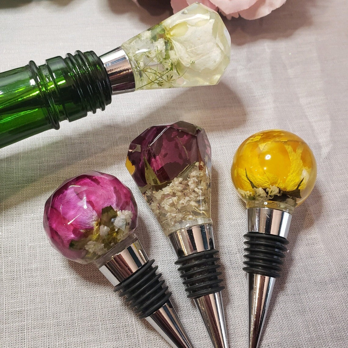 Dried Rose Bottle Stopper | Pressed Flower Wine Stopper | Real Flower ...