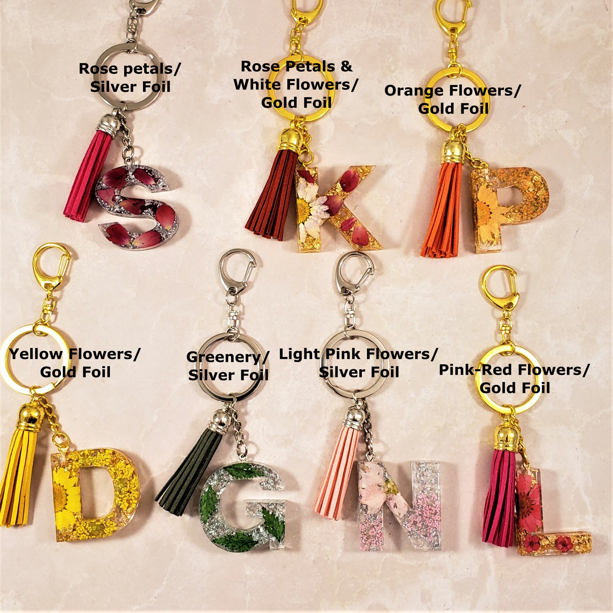 Custom Flower Initial Keychain With Tassel - Etsy