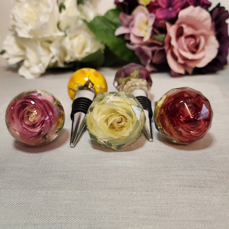 Dried Rose Bottle Stopper | Pressed Flower Wine Stopper | Real Flower ...