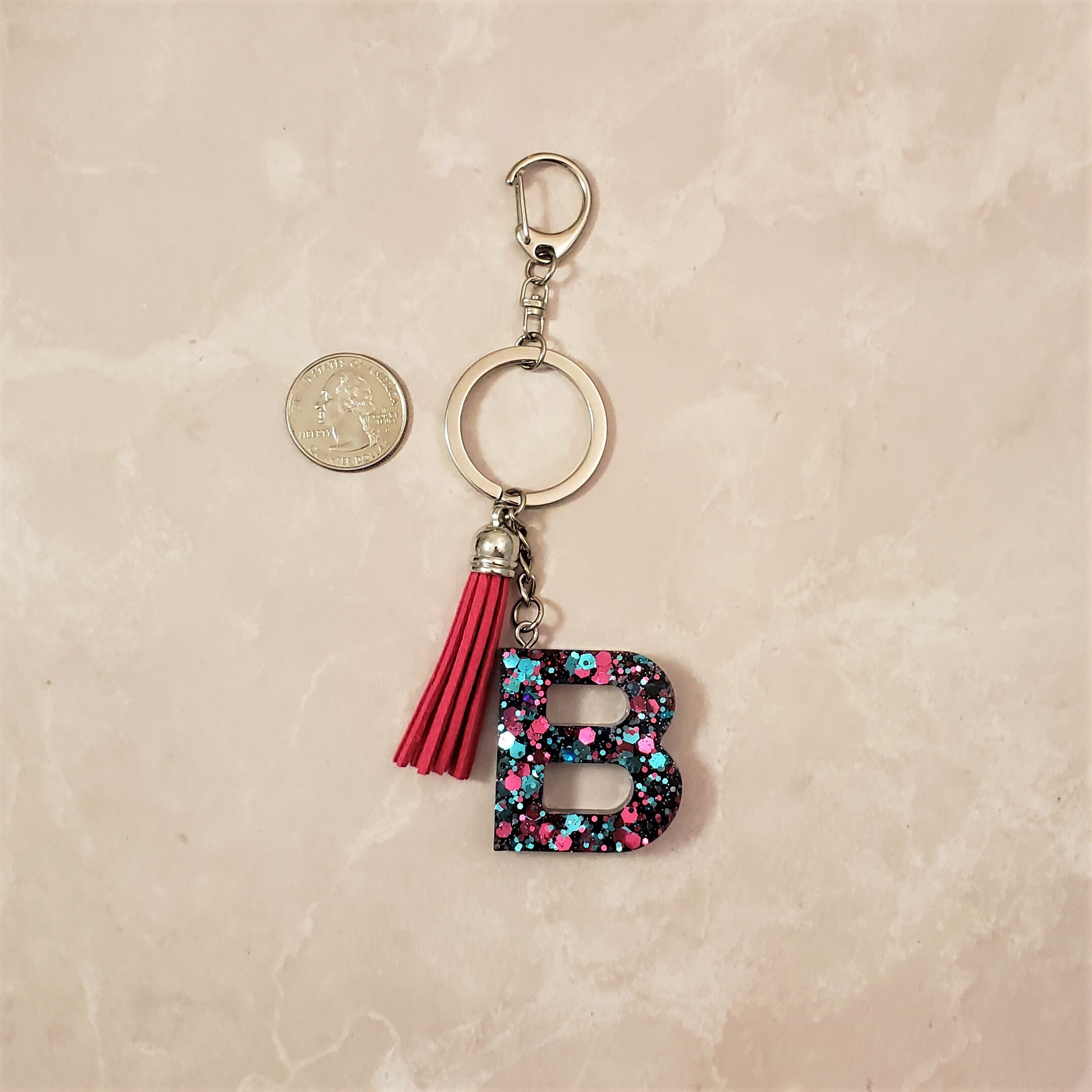 Custom Glitter Letter Keychain With Tassel - Etsy