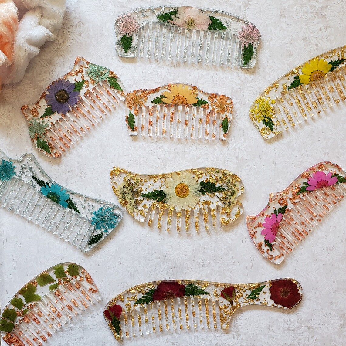 Custom Resin Flower Combs Personalization Available | Etsy