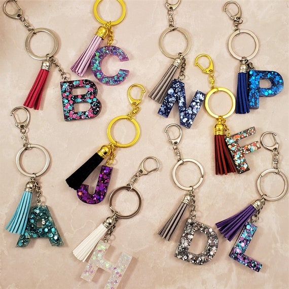Custom Glitter Letter Keychain With Tassel - Etsy