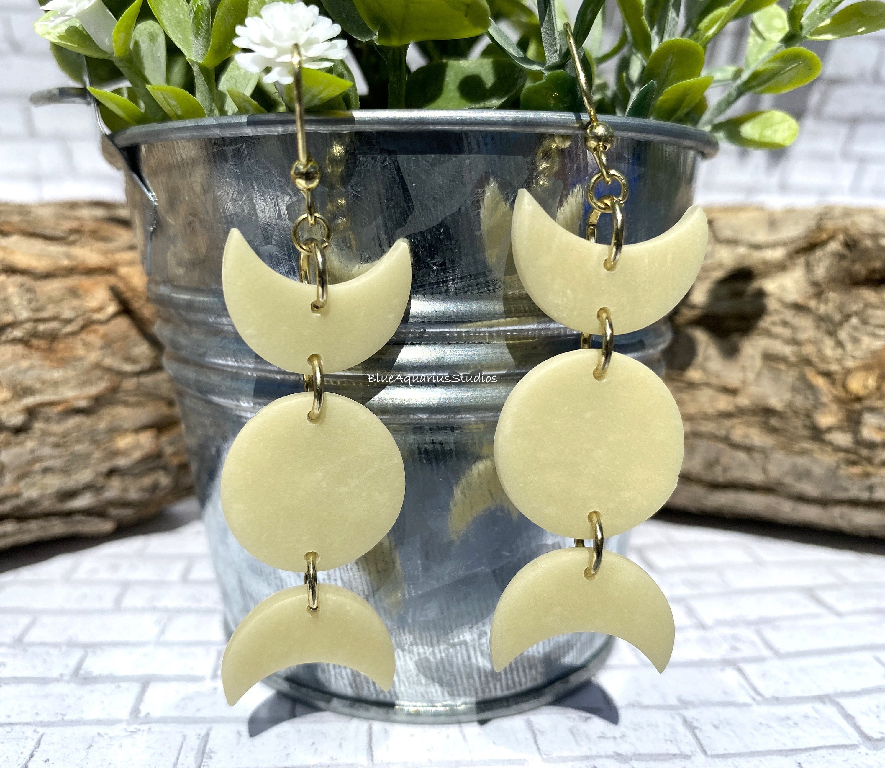 3 Moon Polymer Clay Earrings Glow in the Dark Moon Phase Dangle ...