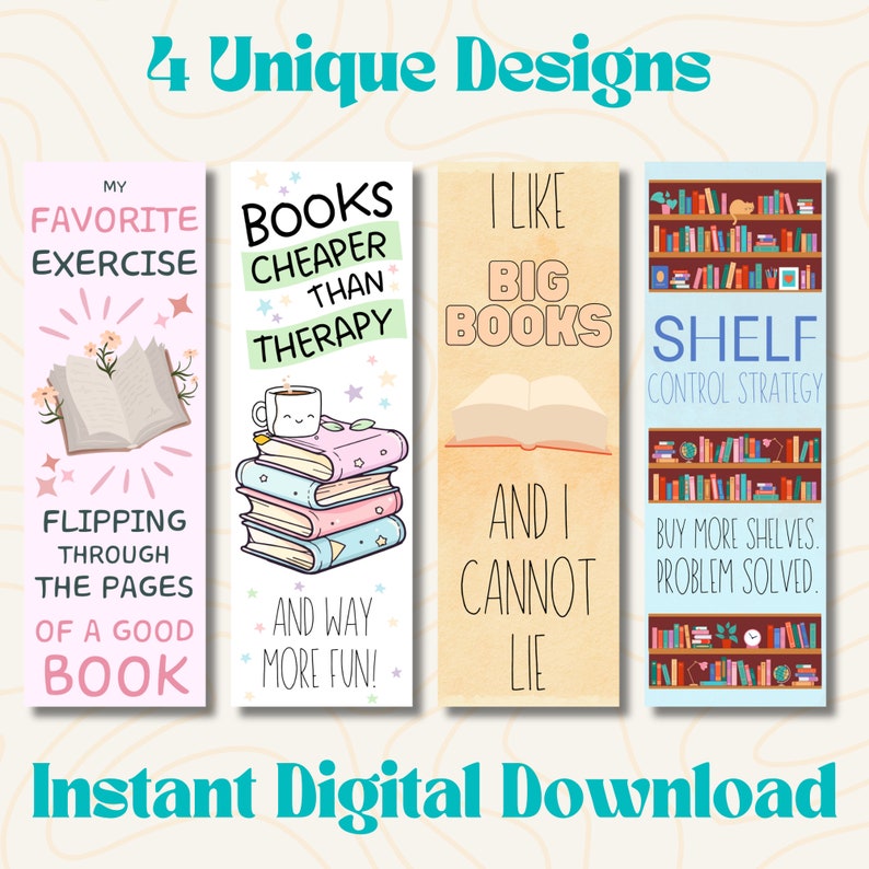 Bookish Quote Bookmarks: Set of 4 Digital Downloads - Etsy