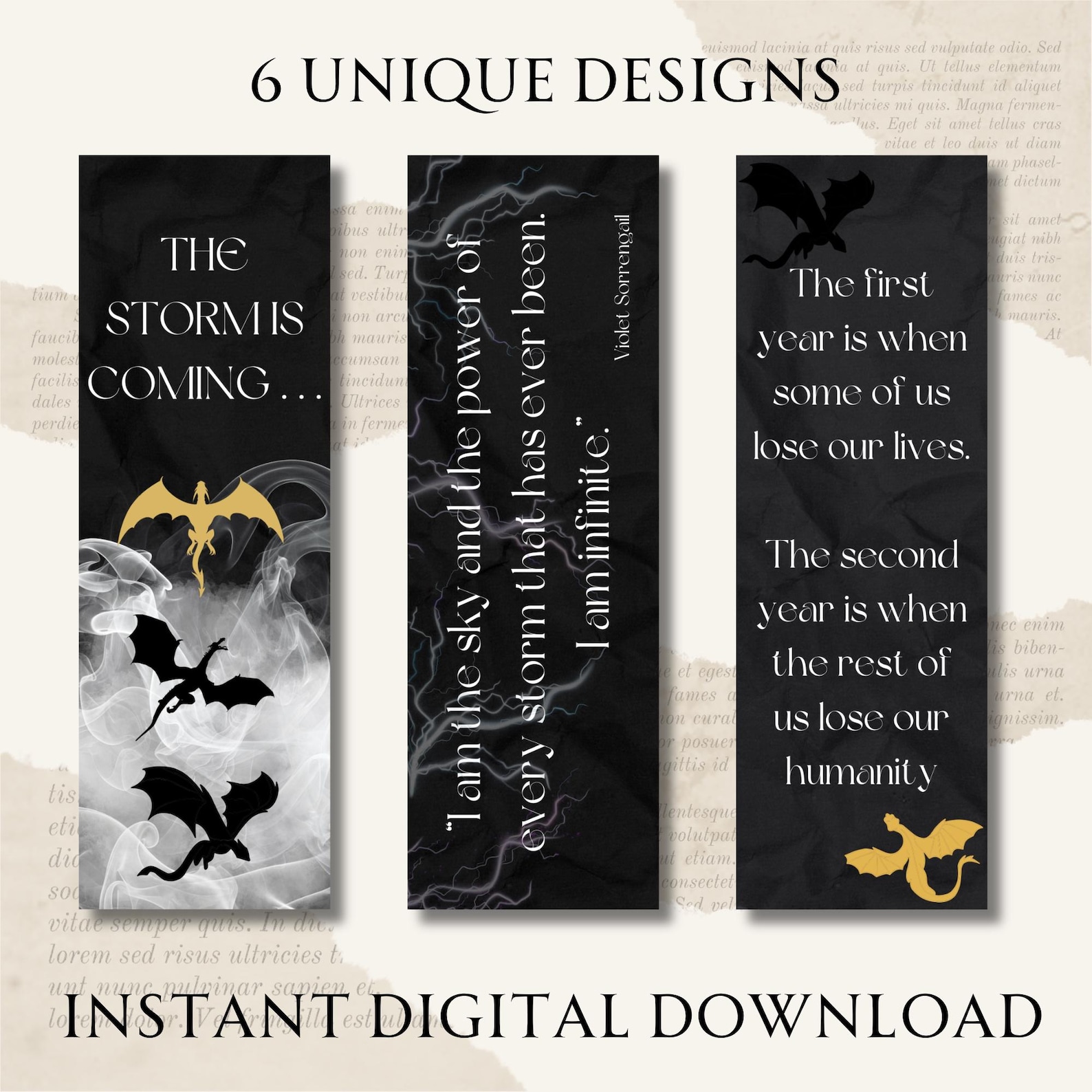 Onyx Storm Inspired Digital Download Bookmarks - Set of 6 Different ...