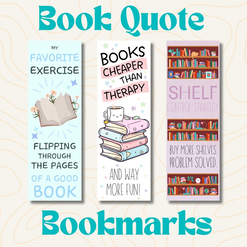 Bookish Quote Bookmarks: Set of 4 Digital Downloads - Etsy