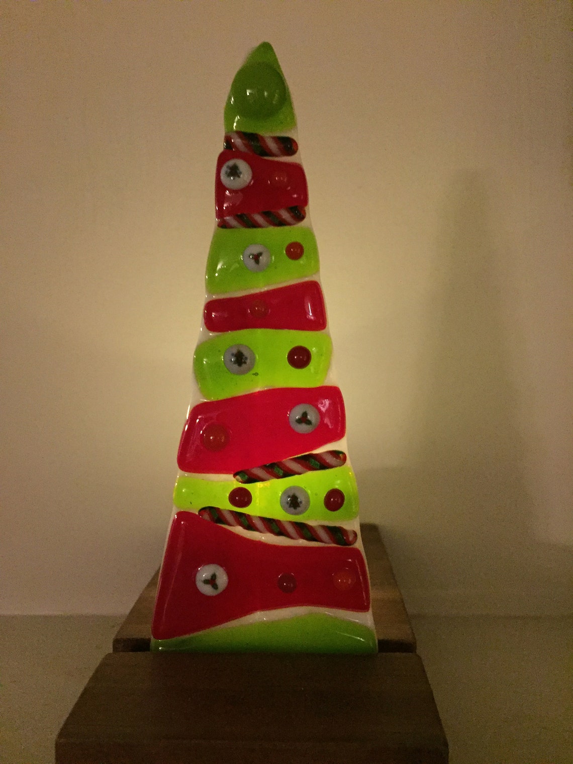 Fused Glass Lighted Christmas Tree Tea Light Candle Holder | Etsy