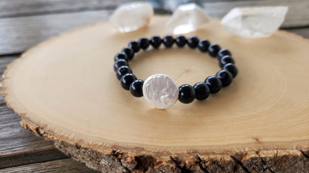 Full Moon Bracelet / Night Sky Blue Goldstone Beaded Bracelet / Moon ...