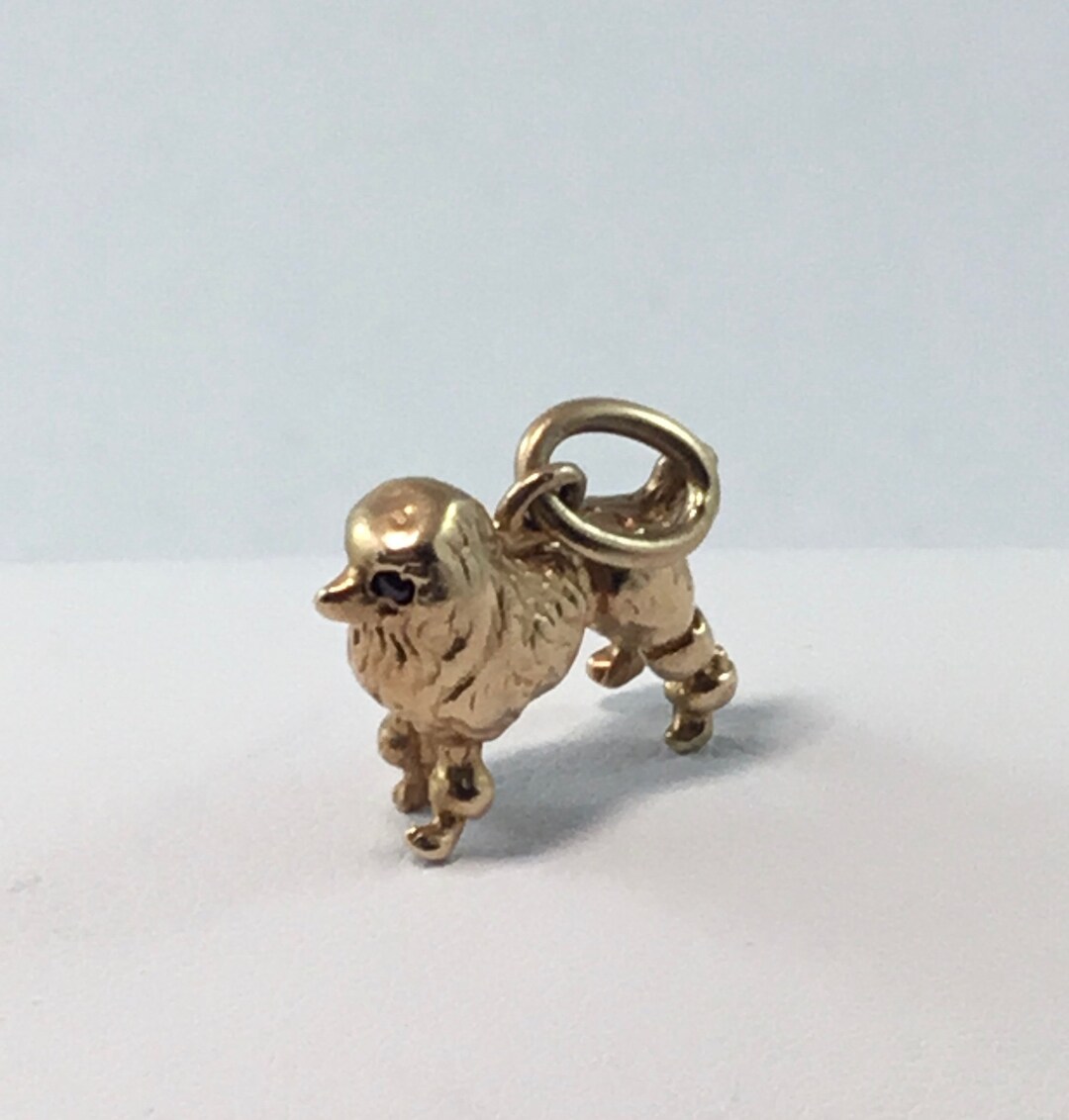 Poodle Red Glass Eyes 14k Gold Dog Charm for Bracelet or Pendant ...