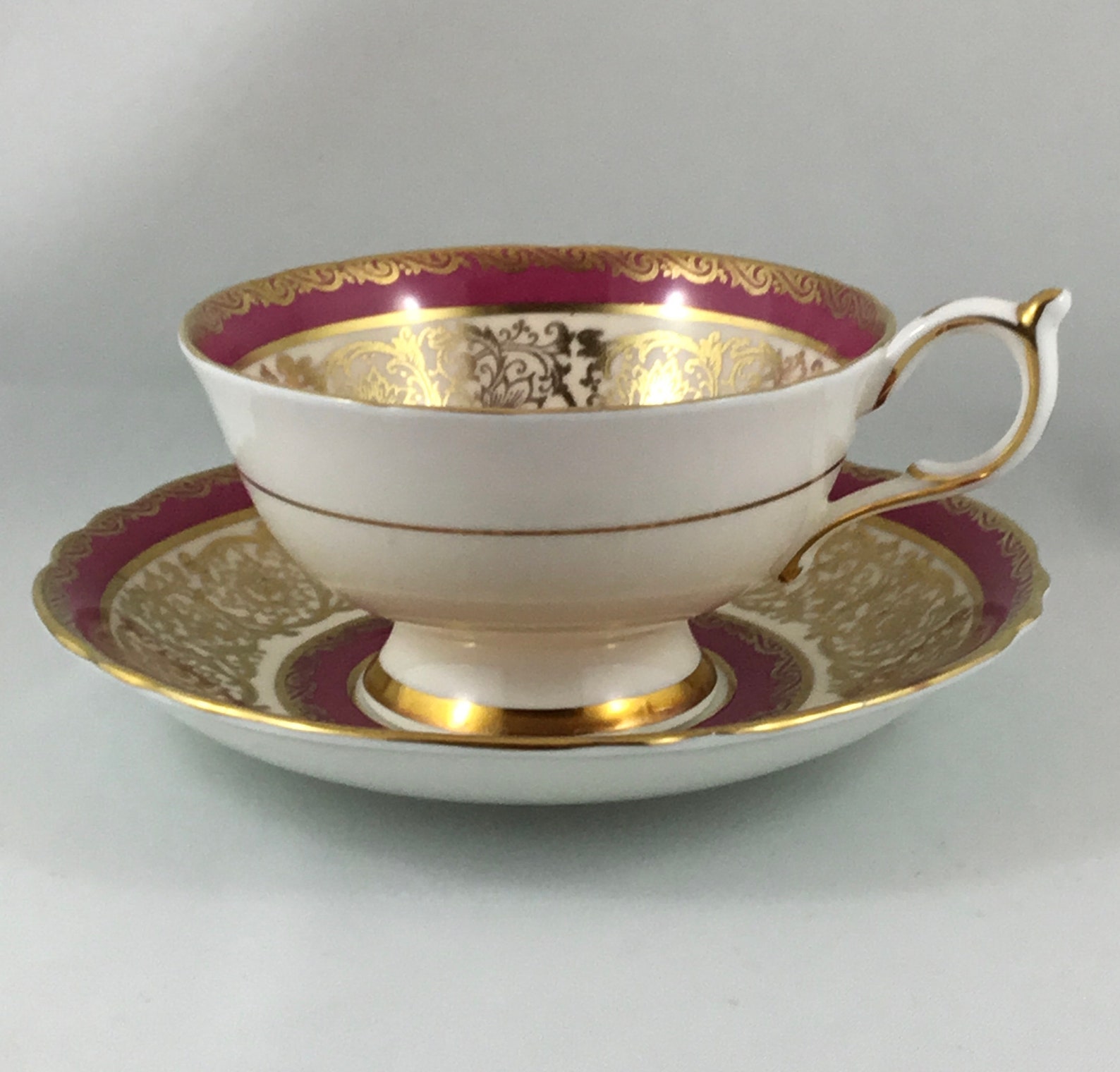 Paragon Rose Deep Pink and Gold Tea Cup and Saucer Double Warrant - Etsy