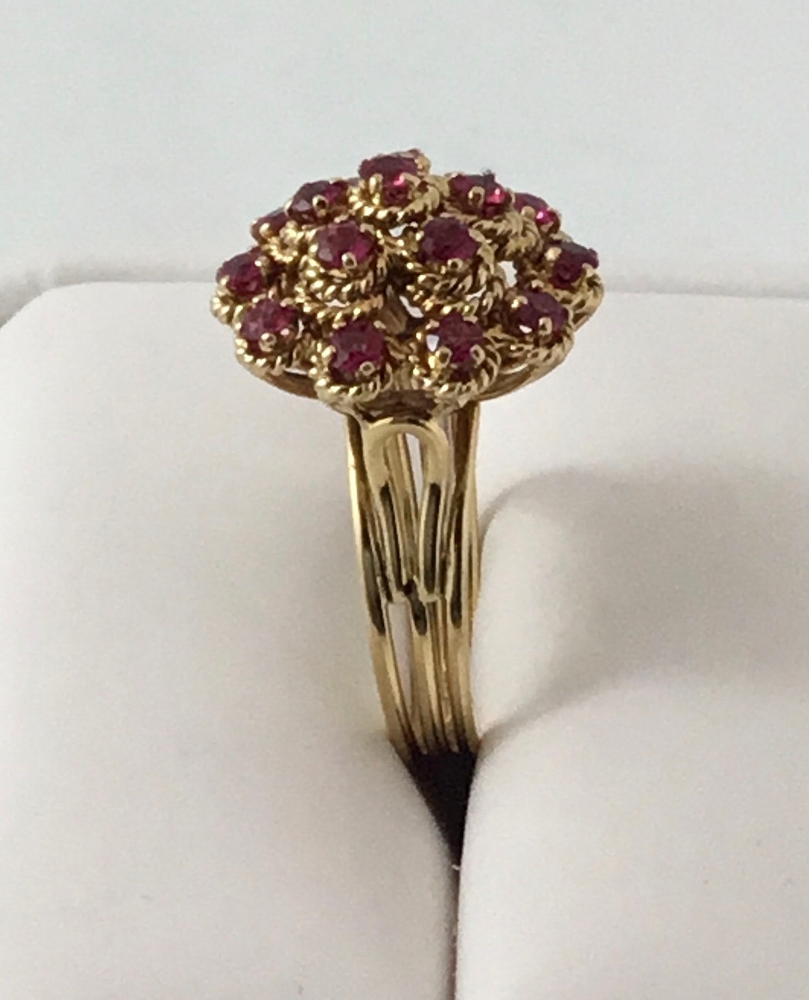 Ruby Red Pink Cluster Princess Ring 17k Yellow Gold Statement - Etsy